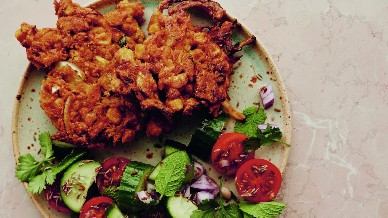Crispy Veg Fritters & Kachumber Salad | SheerLuxe
